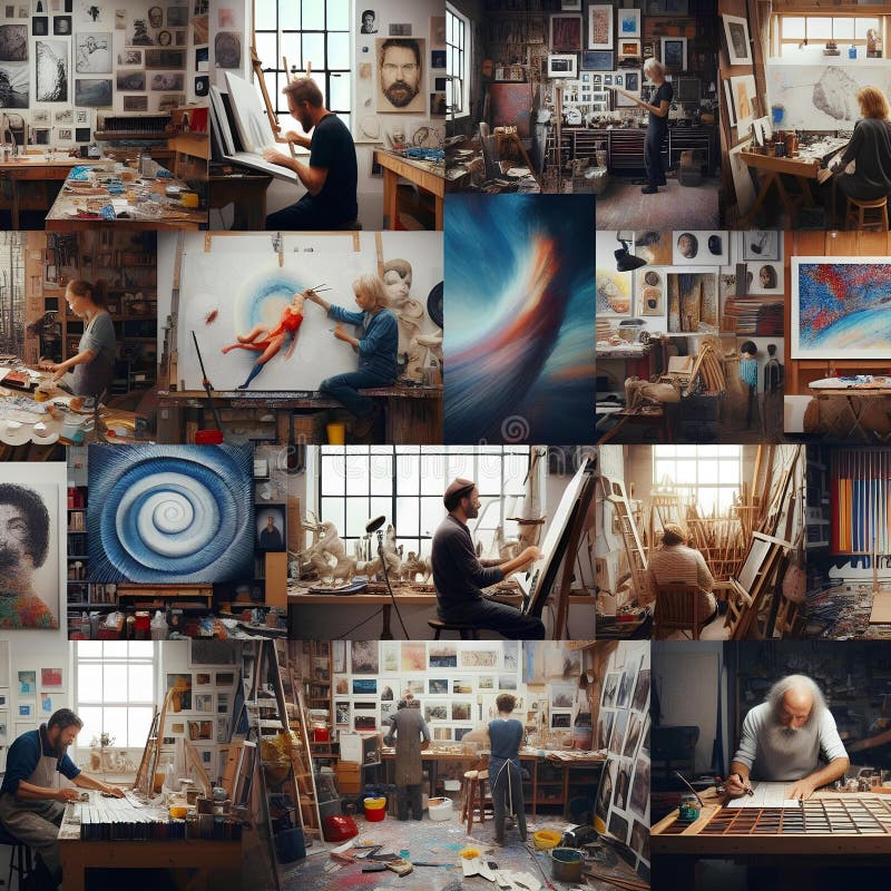 Images of Artists in Their Creative Process Stock Illustration ...