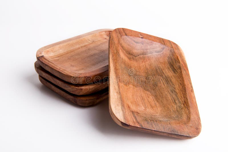 Several Rectangular Wooden Dishes Isolated on White Stock Image - Image ...