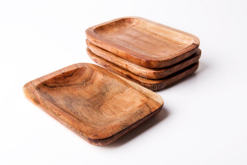 Several Rectangular Wooden Dishes Isolated on White Stock Photo - Image ...