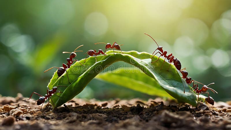 Ants Collaboratively Building a Leaf Bridge Stock Illustration ...