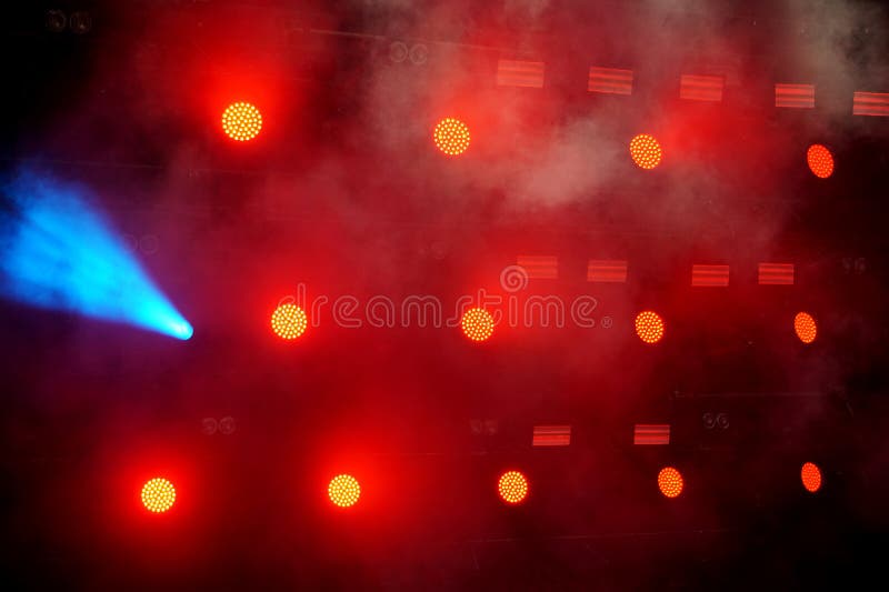 Several Red Stage Lights in the Dark Stock Photo - Image of music ...