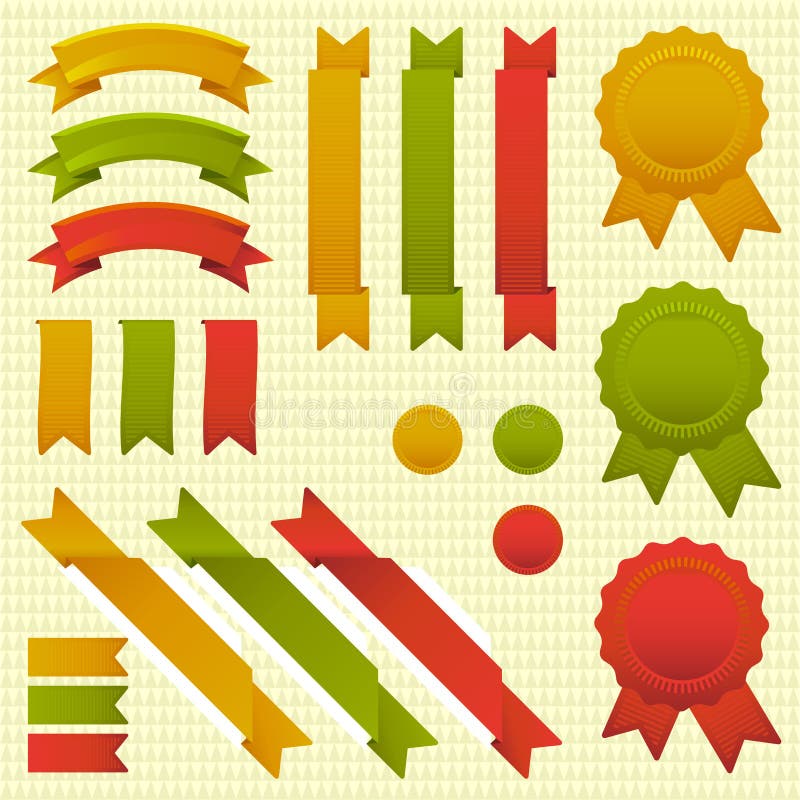 Several Ribbon and Badges in Three Colors Stock Illustration ...