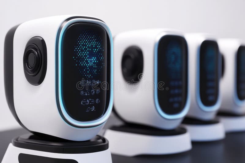 Advanced Robotic Devices Display Digital Screens Showcasing Various ...