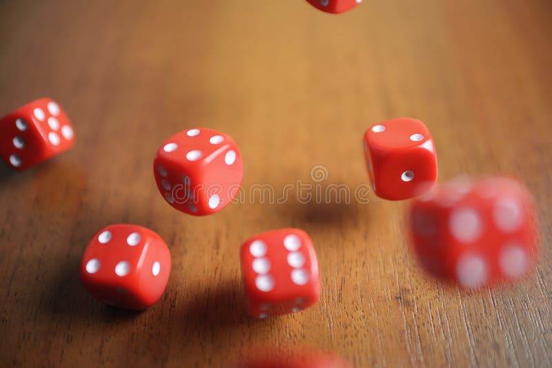 Several Rolling Red Dice Fall on a Table Stock Image - Image of roll ...