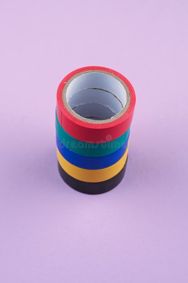 Several Round Rolls of Colored Plastic Tape Lie in a Row Stock Image ...
