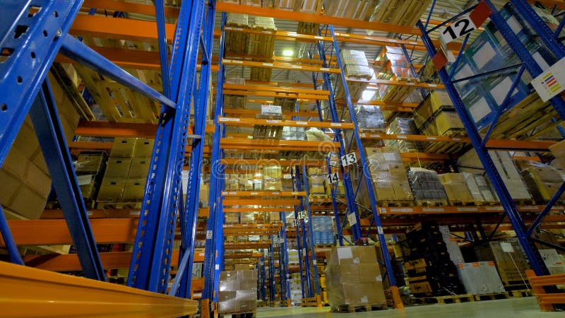 Many Warehouse Racking Rows with Numerical Signs. Stock Video - Video ...
