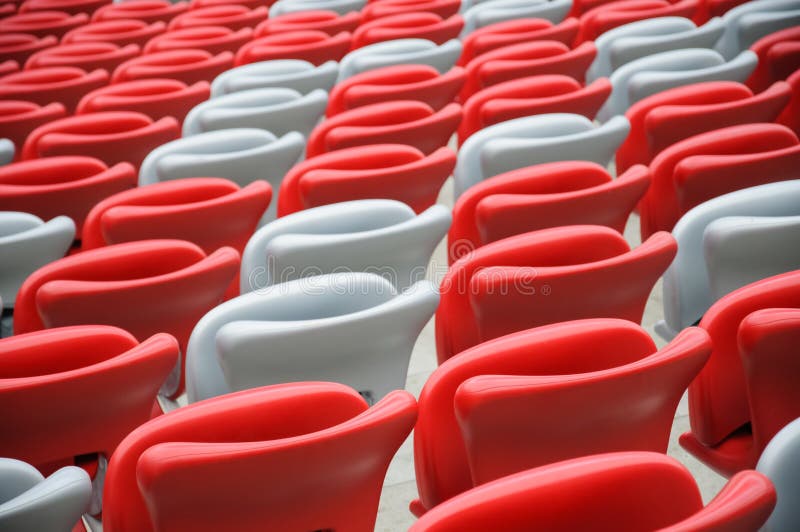 Several Rows of Red and White Stadium Seats Stock Photo - Image of ...