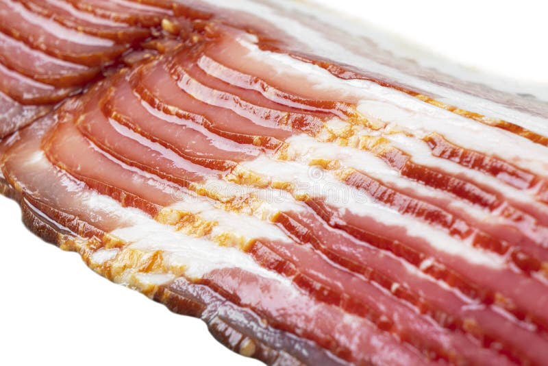 Several Rows of Sliced Smoked Bacon Isolated on White Background. Fresh ...
