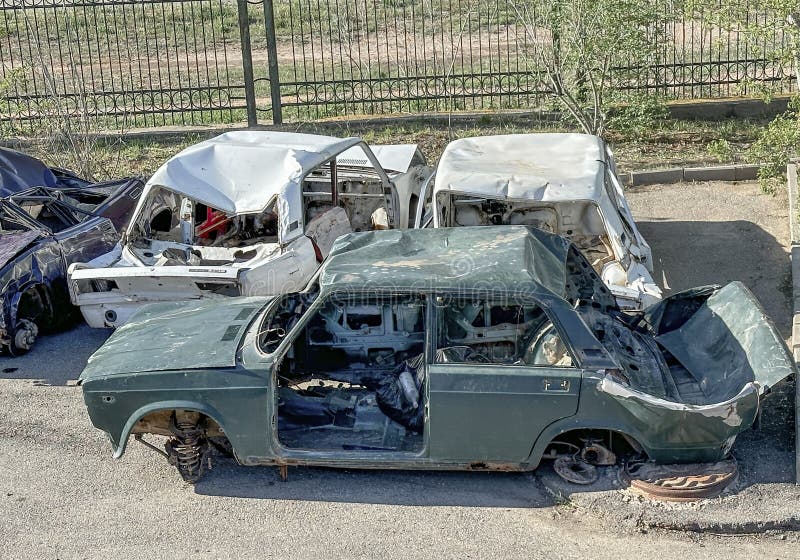 Several Rusting Cars after Accidents without Wheels without Windows in ...