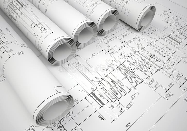 Several Scrolls Engineering Drawings Stock Image - Image of draw ...