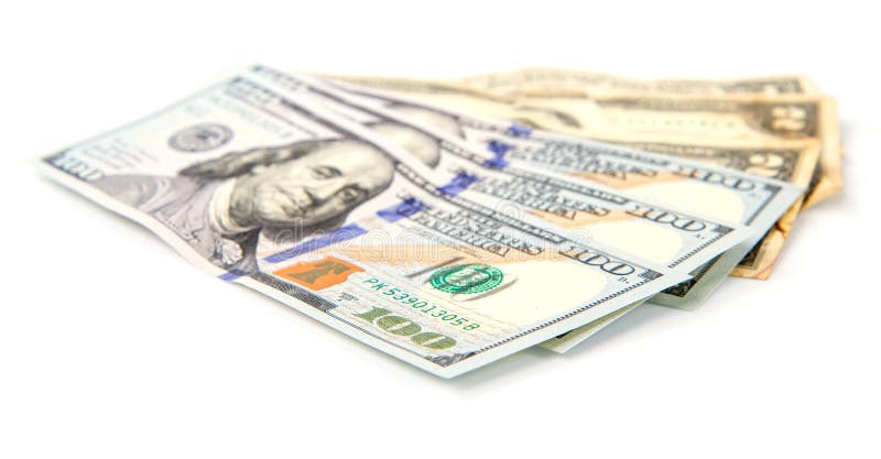 Several Small Dollar Bills Fanned Out Isolated on White Background ...