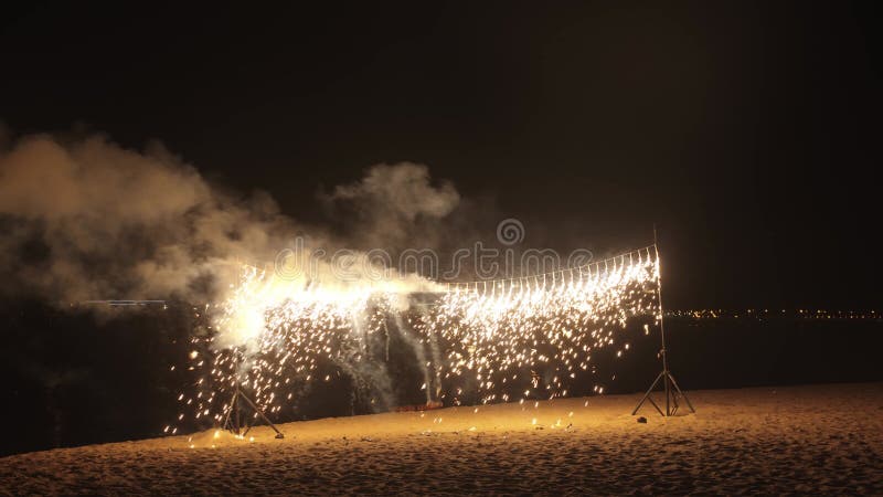 Several Small Firework Hanging on the Rope and Burning Upside Down ...