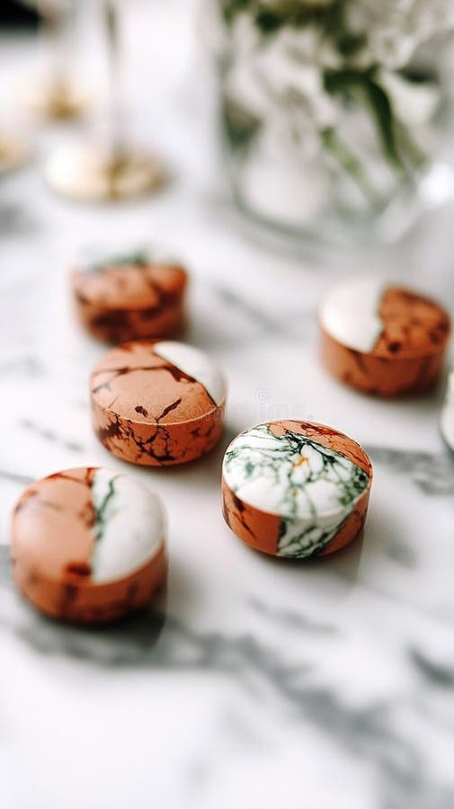 Modern French Pastries Showing Minimalist Decoration Style on Marble ...
