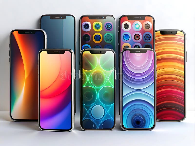 Several Smartphones are Arranged on a Light Gray Surface Stock Photo ...