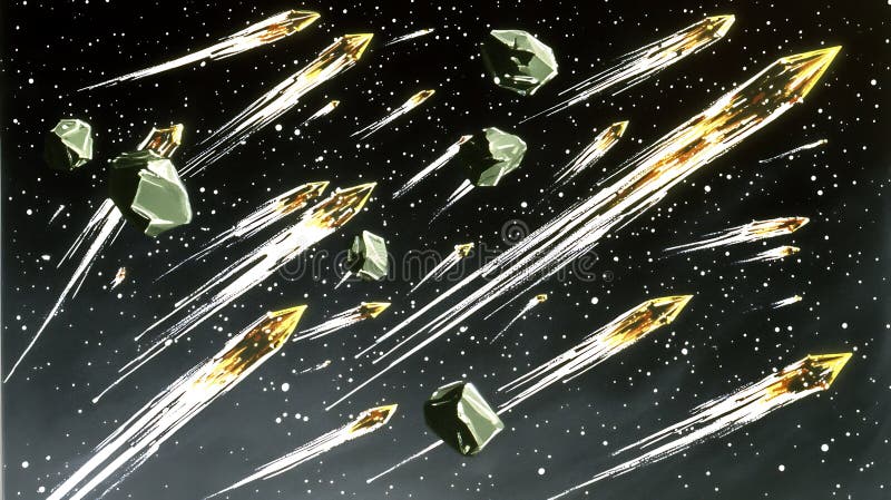 Several Space Crystals and Asteroids Fly through a Star Filled Sky ...