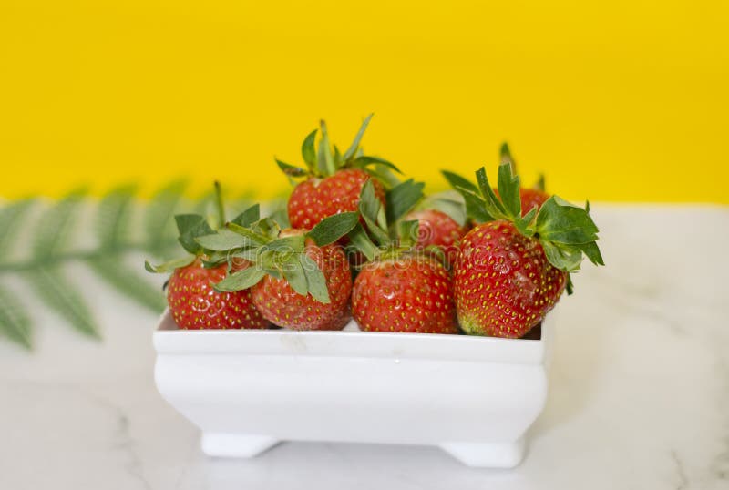 Several Strawberries in a White Container are Located in the Middle of ...