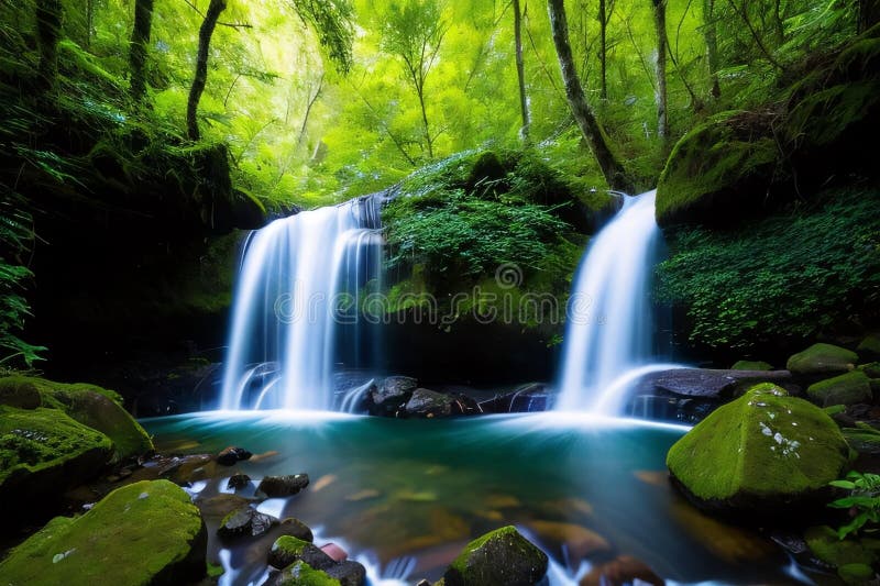 Several Streams of a Waterfall in a Dense Forest Stock Illustration ...