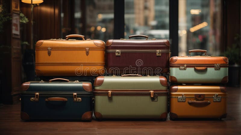 Several Suitcases of Different Sizes and Colors. Generative AI. Stock ...