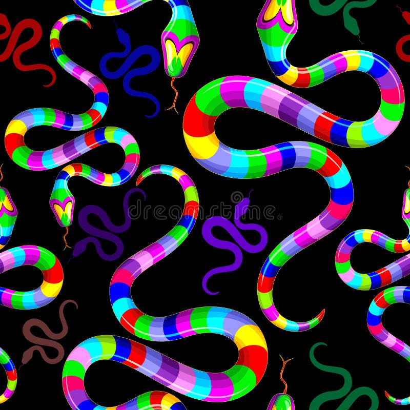 Snake Psychedelic Rainbow Fantasy Vector Seamless Pattern Design Stock ...