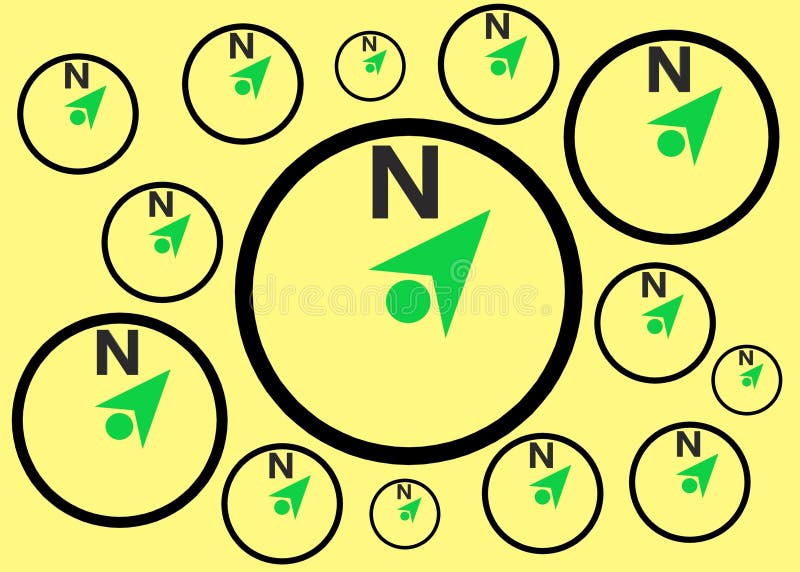 Several Symbols Icons Shapes of a Compass Pointing Northeast Light ...