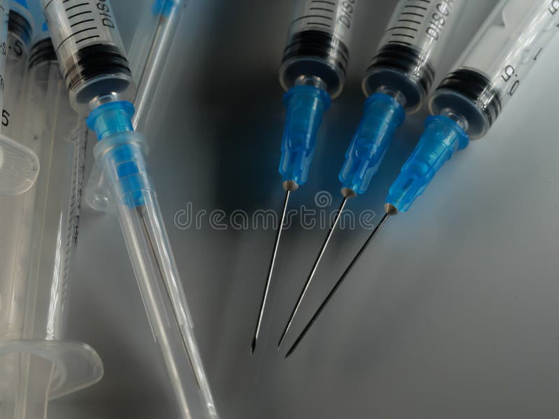 Several Syringe on White Table Prepared for Injection in Hospital Stock ...