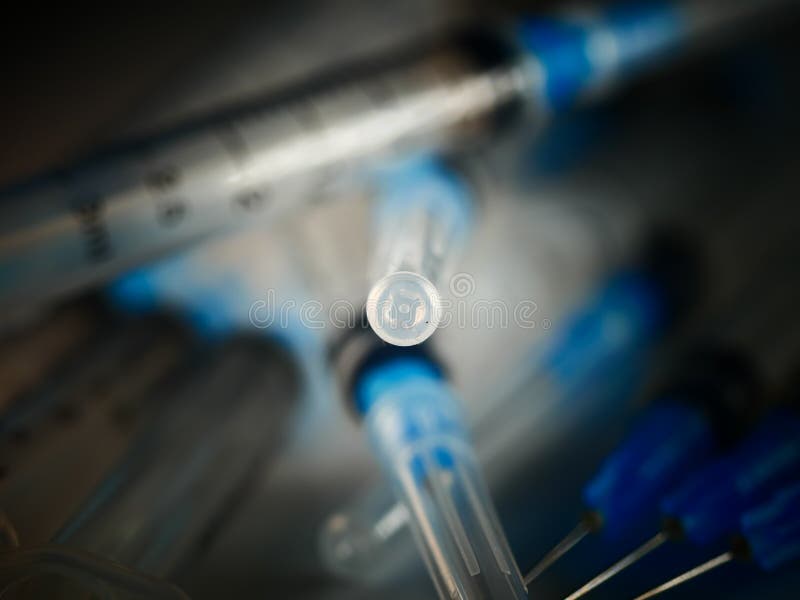 Several Syringe on White Table Prepared for Injection in Hospital Stock ...