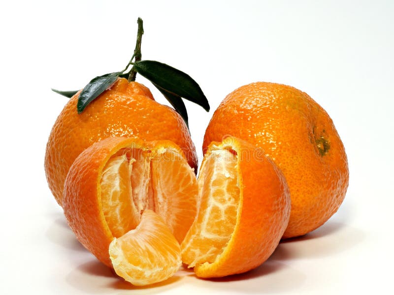0619 Mandarin with Stem and Leaves Opened Stock Photo - Image of ...