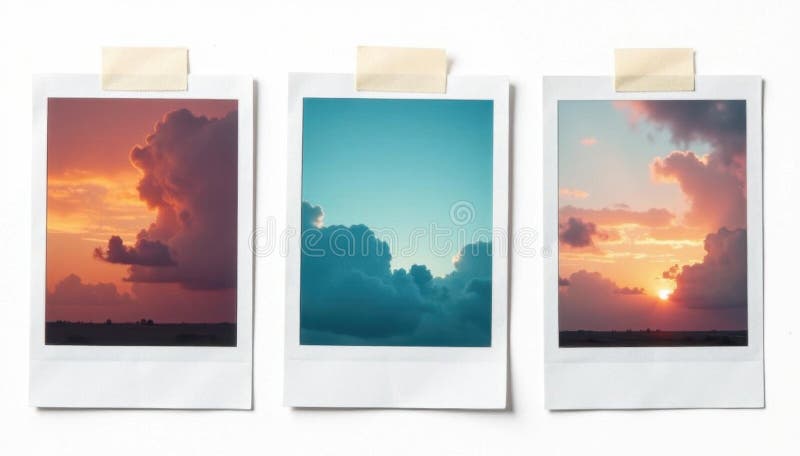 Several Taped White Polaroid Frames, Isolated on White , Simple, Paper ...