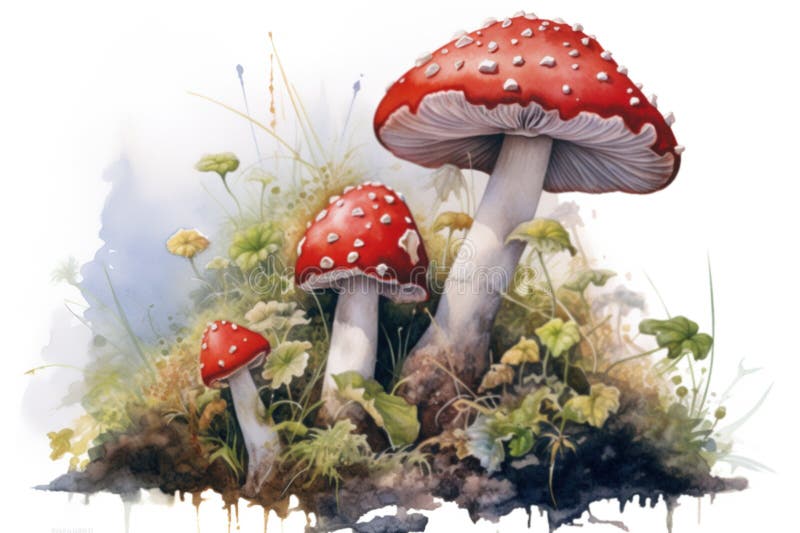 Several Toadstools, Watercolor Illustration. Generative AI Stock ...