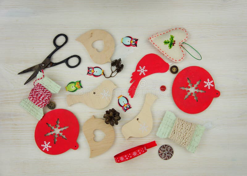 Several Tools and Materials To Do Handicraft Work for Christmas Stock ...