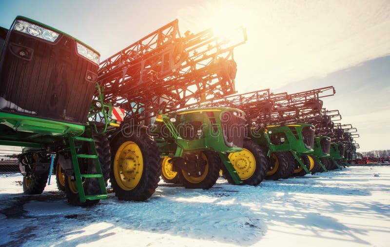 Several Tractors Lined Up in the Agricultural Sector Editorial ...