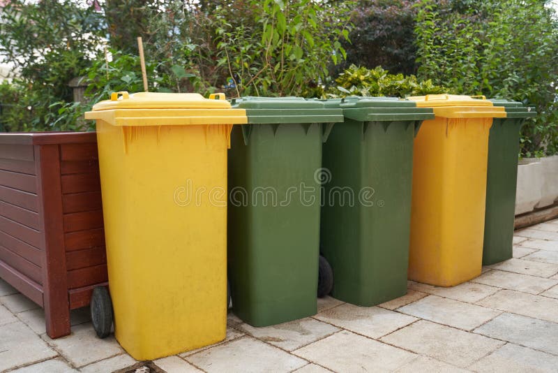 Several Trash Plastic Bins for Sorting Waste Stock Image - Image of ...