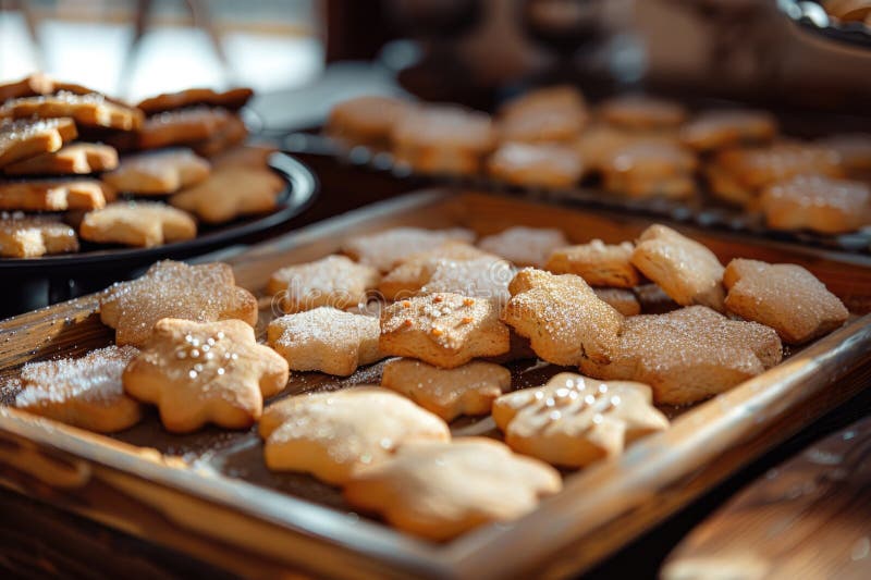 Several Trays of Cookies on a Table. Perfect for Food and Baking ...