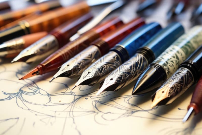 Several Types of Calligraphic Pen Tips Resting on a Drafting Table ...