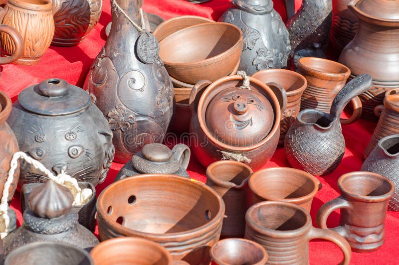 Several Types of Clay Pottery Pots at the Fair Stock Photo - Image of ...