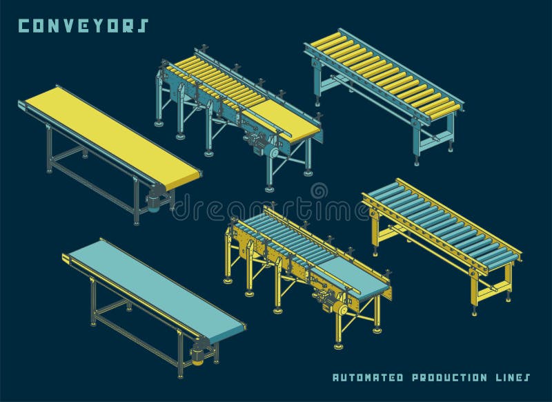 Several Types of Conveyors Isometric View Stock Vector - Illustration ...