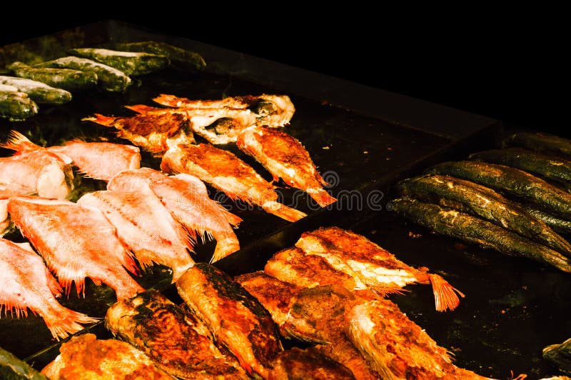 Several Types of Sea Fish Cooked on the Grill Stock Photo - Image of ...