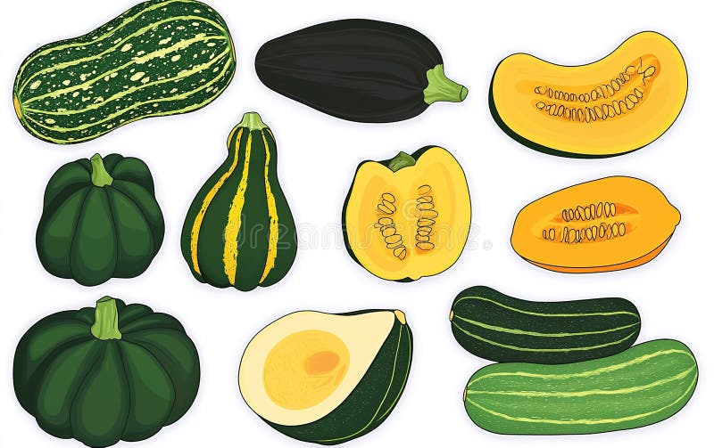 A Variety of Fresh Squashes Displayed in Different Shapes and Colors on ...