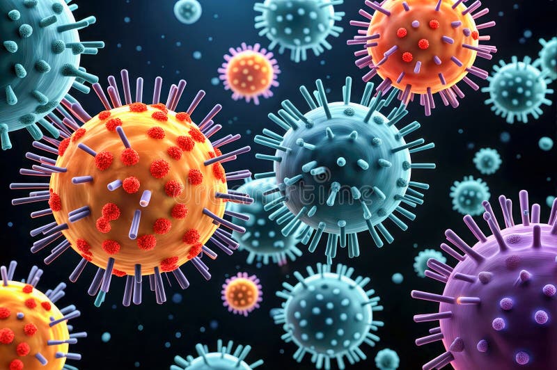 Several Types of Viruses in Close-up Under a Microscope. SARS Pandemic ...