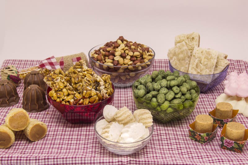 Several Typical Brazilian Sweets from Junina. Peanut, Coconut Ca Stock ...