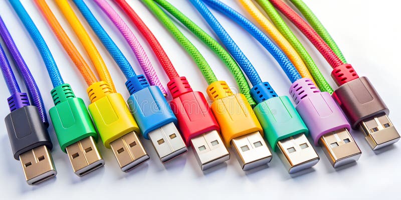 Several USB Cables of Different Types and Colours Generative AI Stock ...