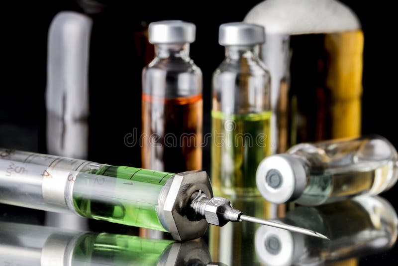 Several Vials and Syringe in Laboratory Stock Photo - Image of health ...