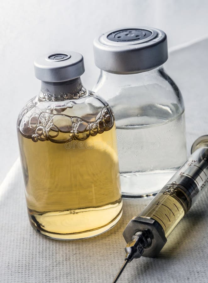 Several Vials and Syringe in Laboratory Stock Photo - Image of medicine ...