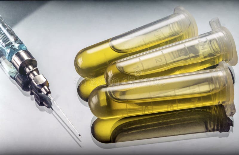 Several Vials and Syringe in Laboratory Stock Image - Image of inject ...