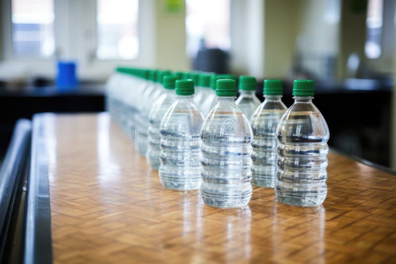 Several Water Bottles Aligned on a Cafeteria Counter Stock Illustration ...