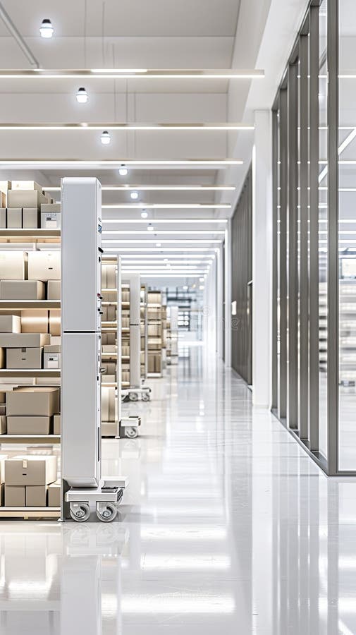 Several White Electric Delivery Vans are Parked in a Modern Warehouse ...