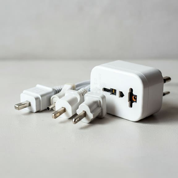 Several White Electrical Plugs and a Universal Travel Adapter are ...