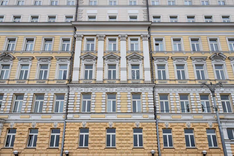Several Windows in a Row on the Facade of the Old Building. Windows in ...