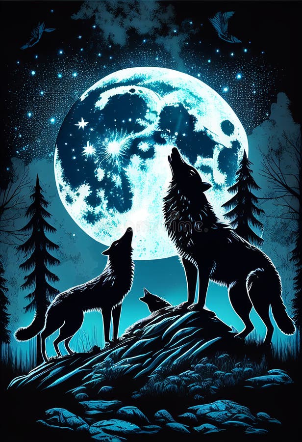 Several Wolves Howling at the Moon. AI Generated Stock Illustration ...