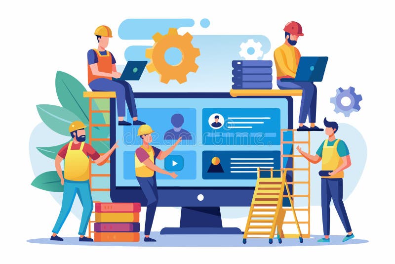 Several Workers are Engaged in the Installation of Digital Components ...